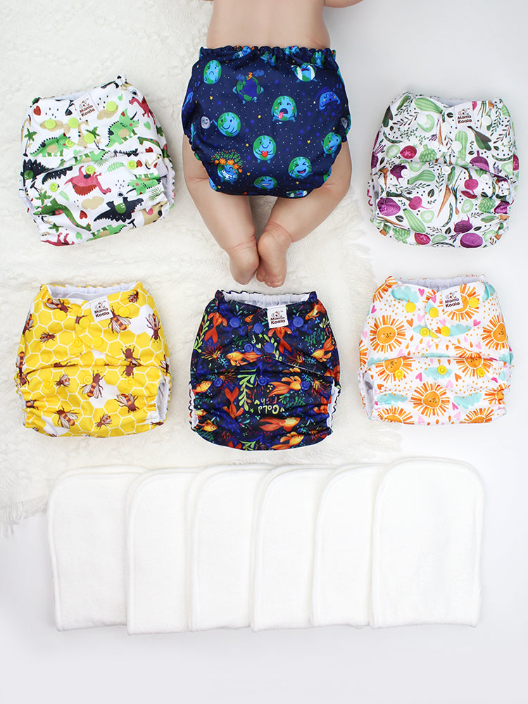 POCKET DIAPER 3.0 WITH INSERTS - 6 PACK(Animals and Earth) – Mama Koala