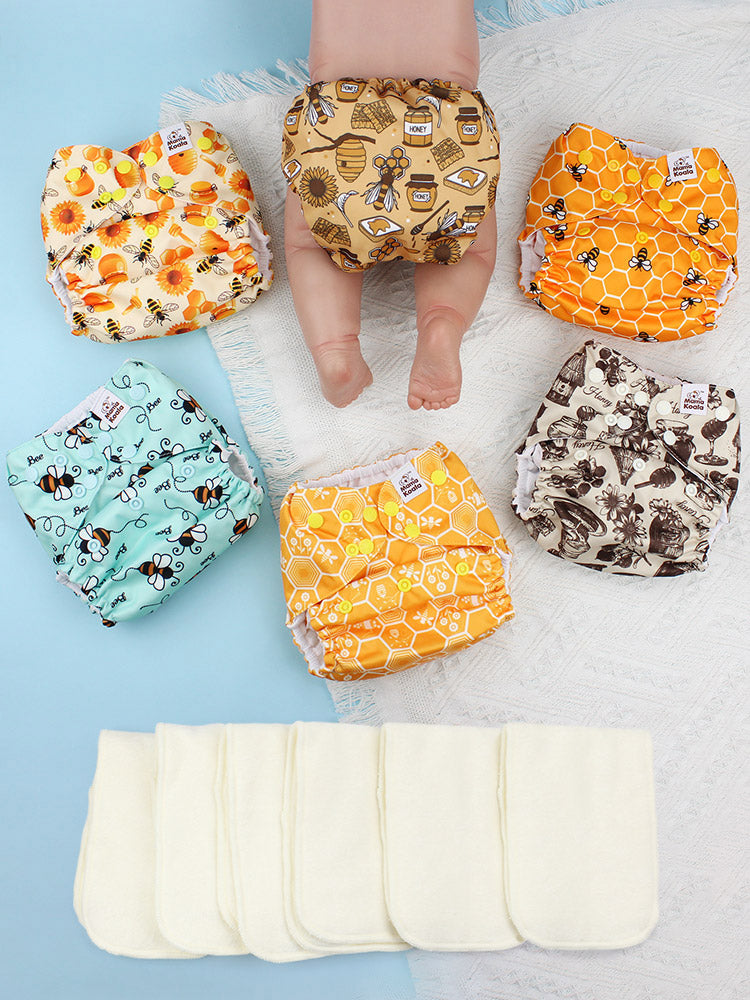 POCKET DIAPER 3.0 WITH INSERTS - 6 PACK(Hardworking Bees) – Mama Koala