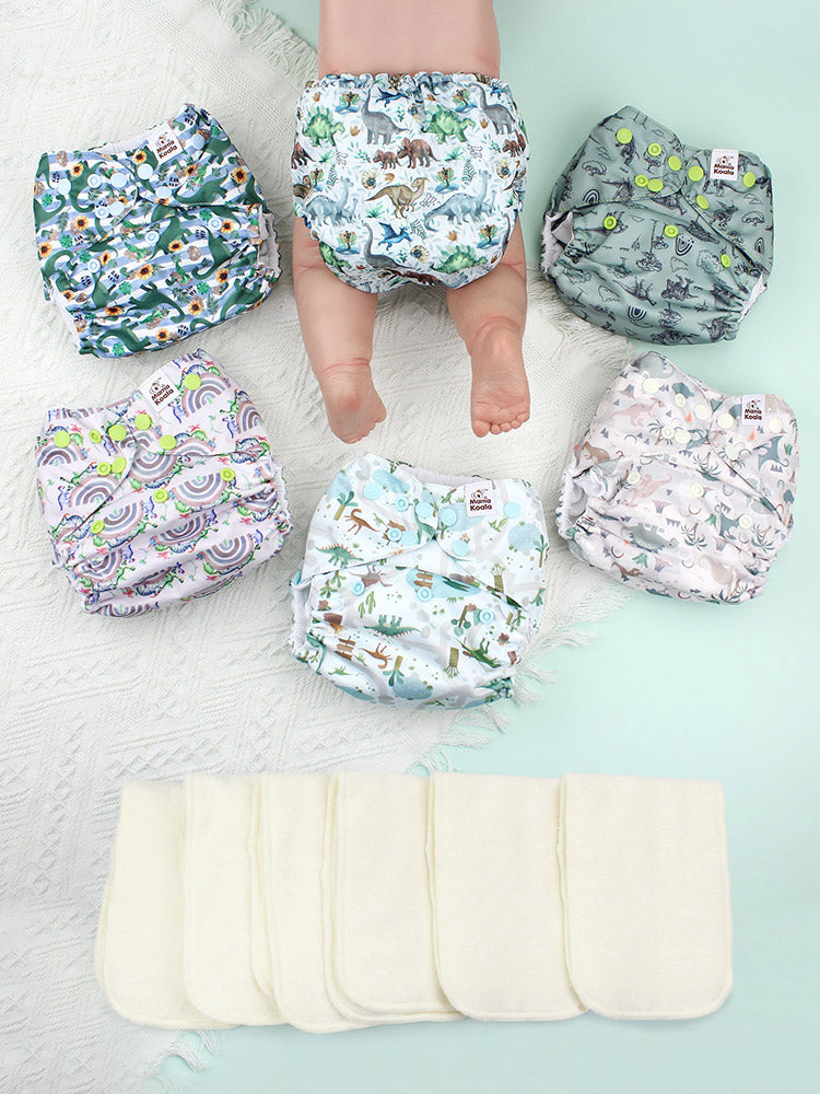 POCKET DIAPER 3.0 WITH INSERTS - 6 PACK(Cute Dinosaurs) – Mama Koala