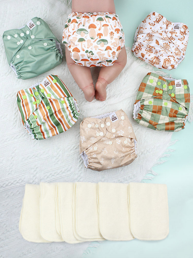 POCKET DIAPER 3.0 WITH INSERTS - 6 PACK(Mushrooms) – Mama Koala