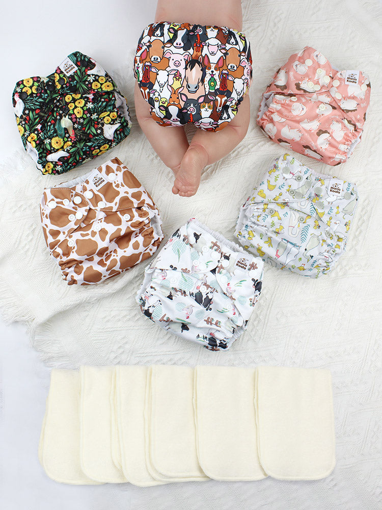 POCKET DIAPER 3.0 WITH INSERTS - 6 PACK(The Farm Story) – Mama Koala