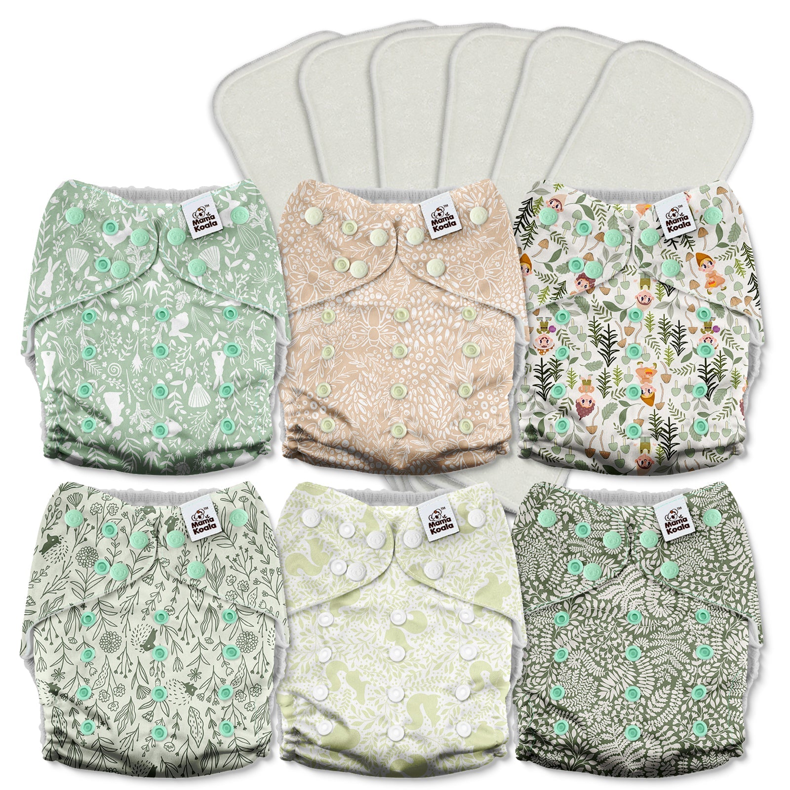 POCKET DIAPER 3.0 WITH INSERTS - 6 PACK(A-Spring Sprouts) – Mama Koala