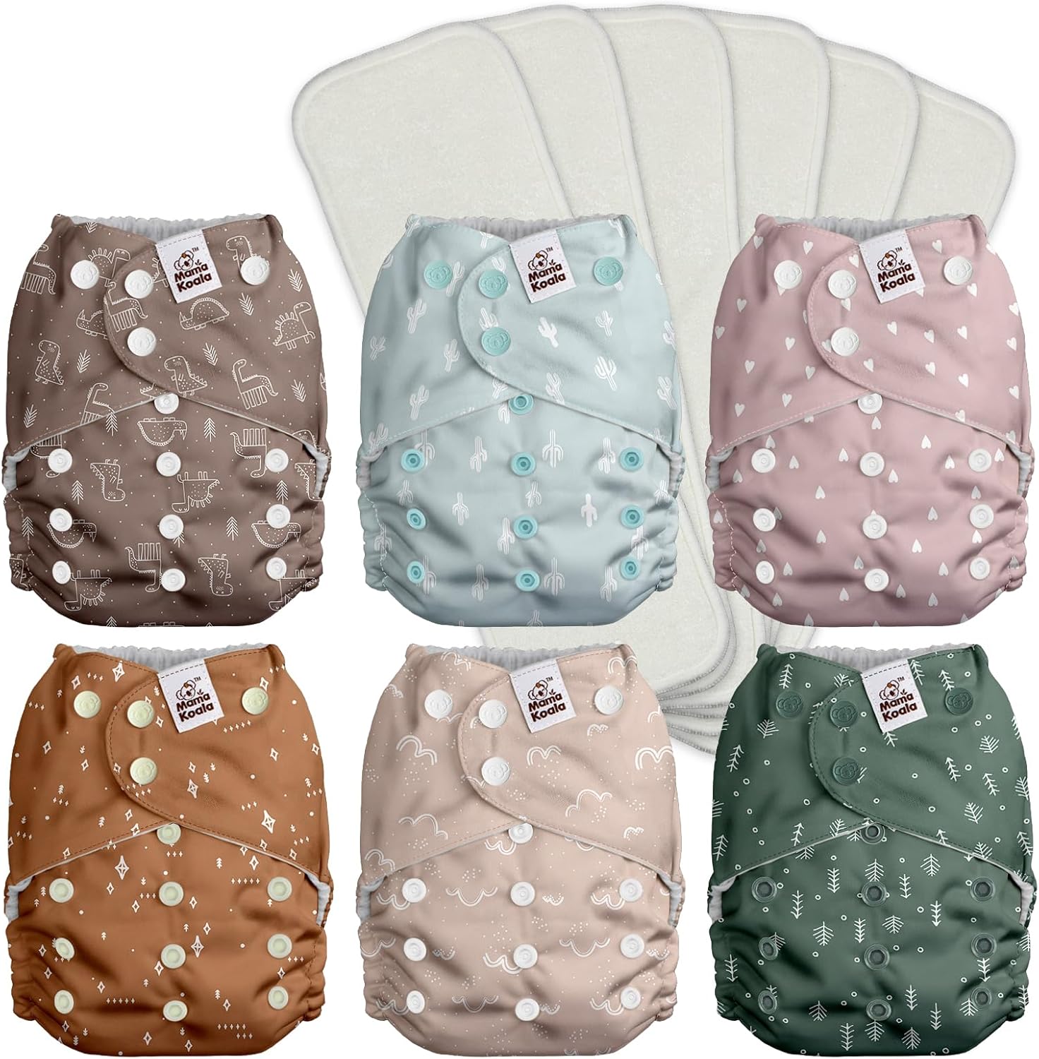 POCKET DIAPER 3.0 WITH INSERTS - 6 PACK(Simply Neutral-Suede Cloth Lin ...
