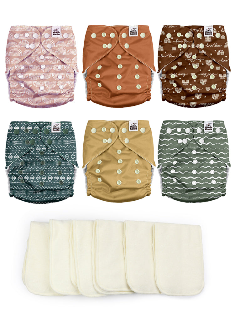 POCKET DIAPER 3.0 WITH INSERTS - 6 PACK(Suede Cloth Lining) – Mama Koala