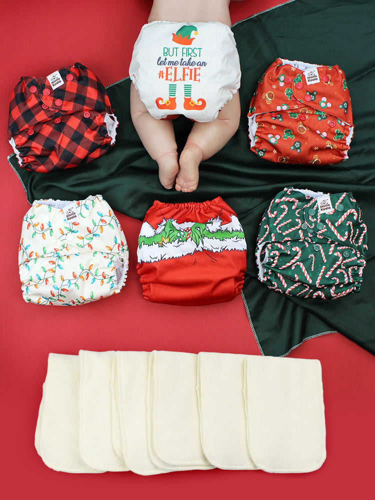 POCKET DIAPER 3.0 WITH INSERTS - 6 PACK(MERRY CHRISTMAS) – Mama Koala