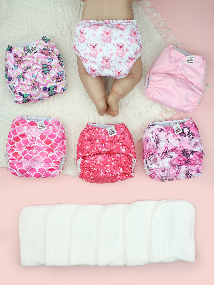 POCKET DIAPER 3.0 WITH INSERTS - 6 PACK(Lovely Pink) – Mama Koala
