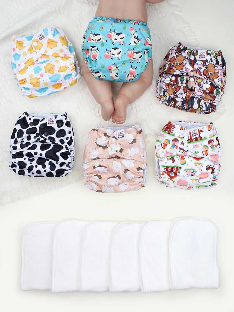POCKET DIAPER 3.0 WITH INSERTS - 6 PACK(Farm-My Home) – Mama Koala