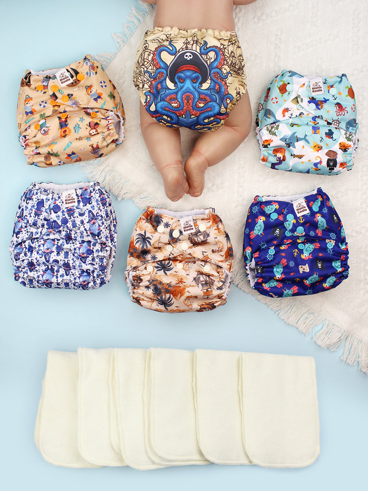 POCKET DIAPER 3.0 WITH INSERTS - 6 PACK(Pirates are coming) – Mama Koala