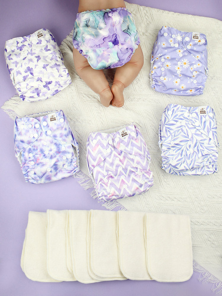 POCKET DIAPER 3.0 WITH INSERTS - 6 PACK(Light Lavender) – Mama Koala